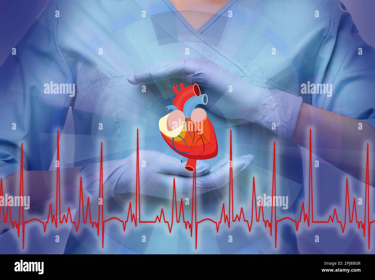 Closeup view of doctor and illustration of heart and cardiogram Stock ...