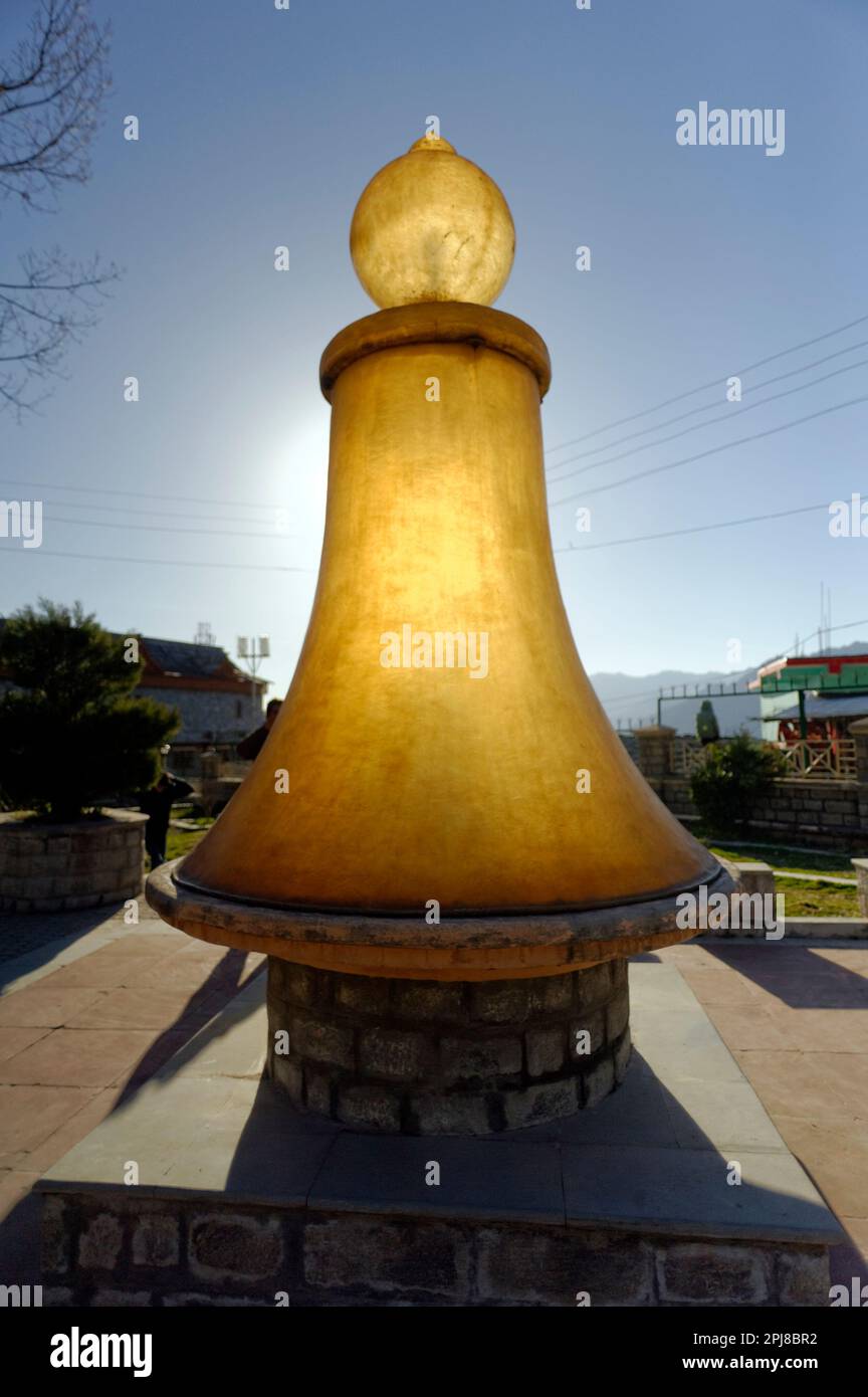 Traditional religious symbol Stupa in Faibar glass at Sarahan village ...