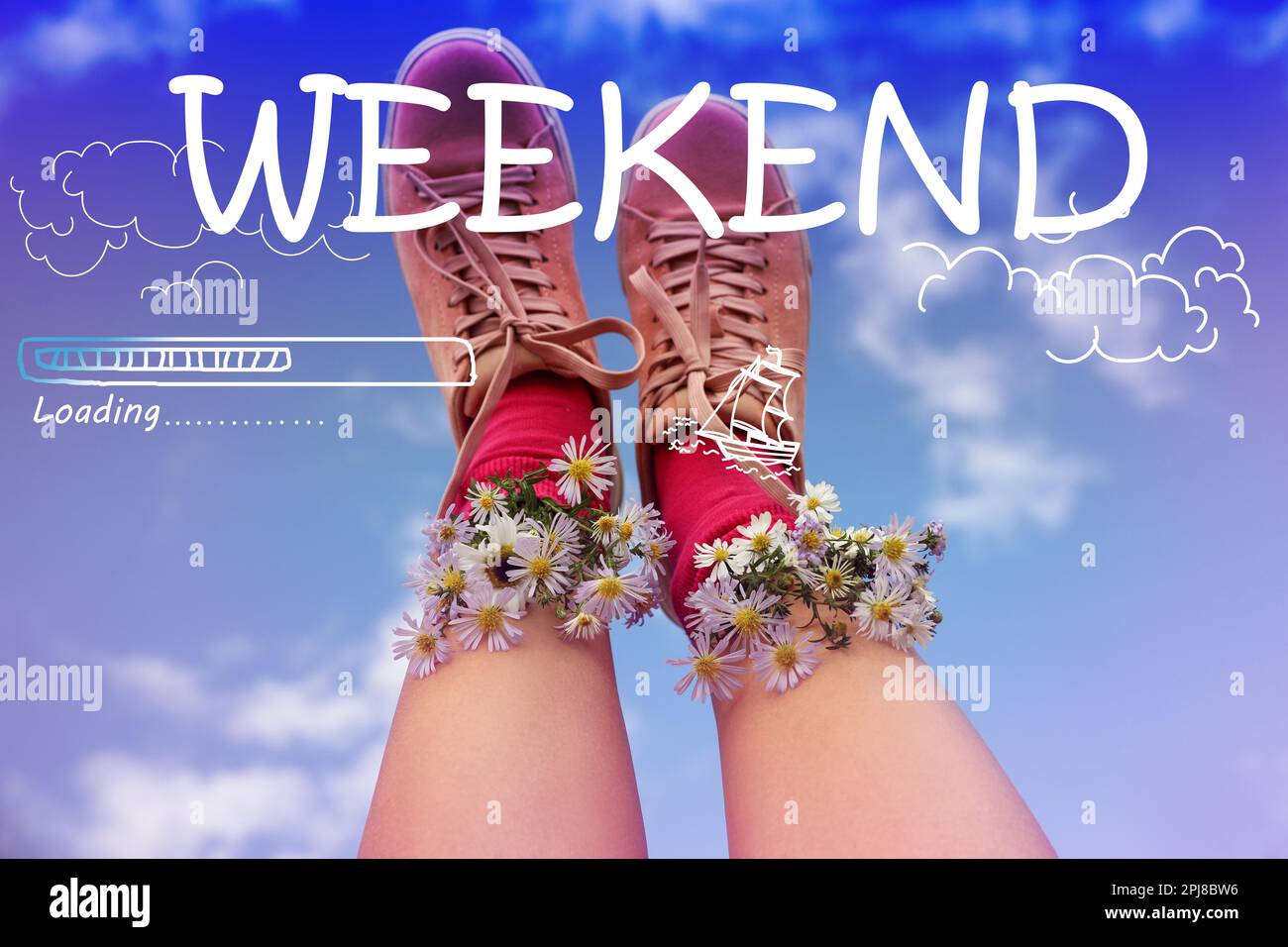 Weekend coming soon. Illustration of progress bar and woman with ...