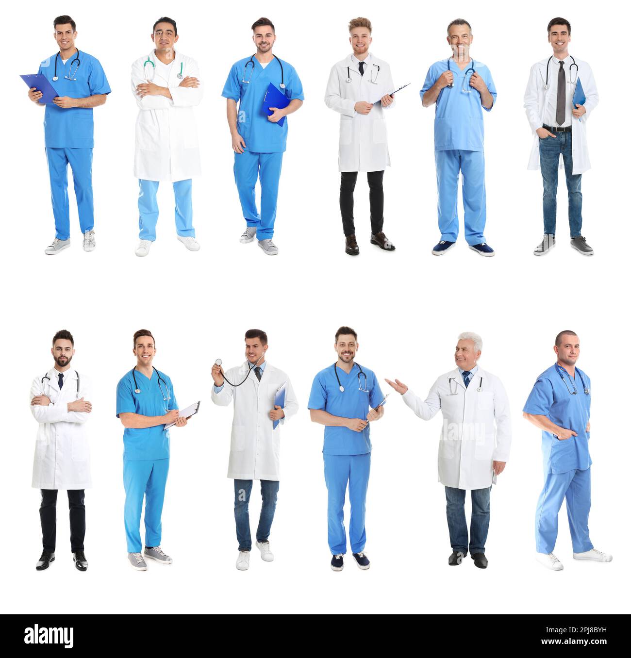 Collage with photos of doctors on white background Stock Photo - Alamy