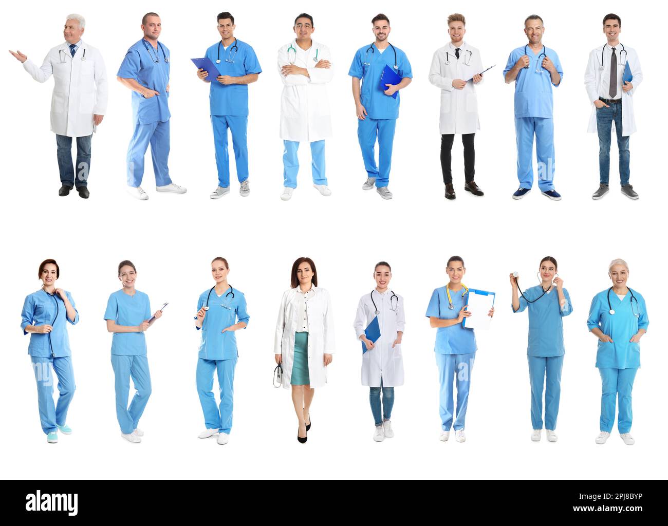 Collage with photos of doctors on white background Stock Photo - Alamy