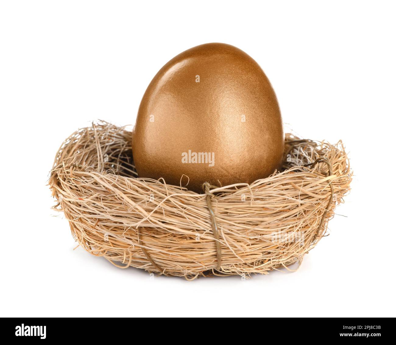 One golden egg in nest on white background Stock Photo - Alamy