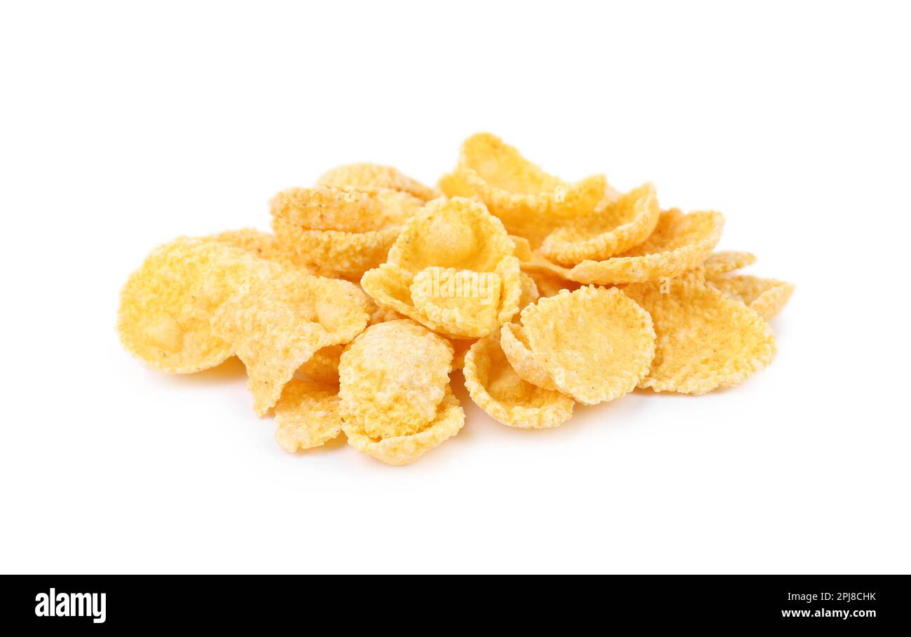 Pile of tasty cornflakes on white background, closeup. Healthy ...