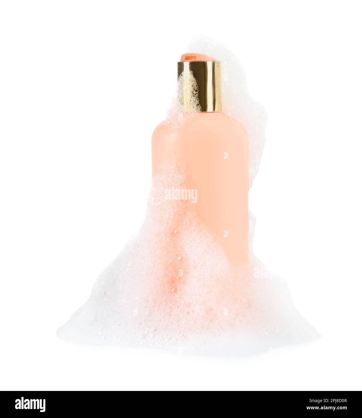 Bottle of bubble bath with foam isolated on white Stock Photo - Alamy