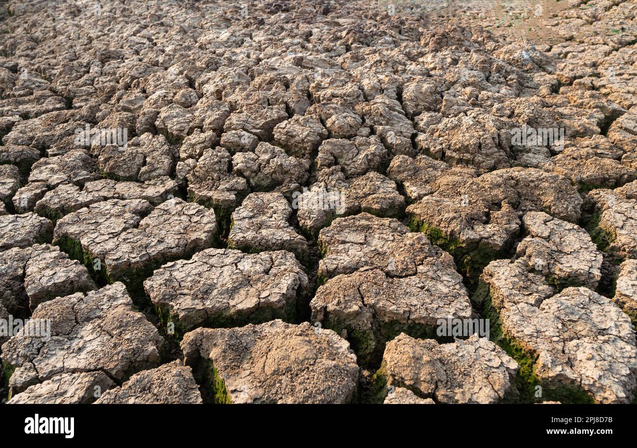 Dry water crisis deep cracks land symbolize hot weather and drought ...