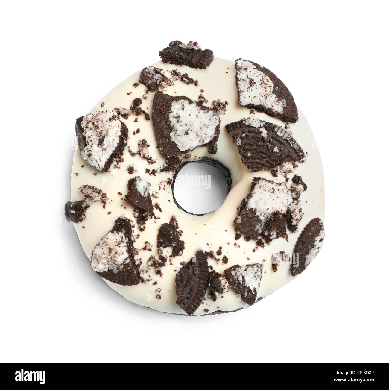 Sweet delicious oreo donut on white background, top view Stock Photo ...