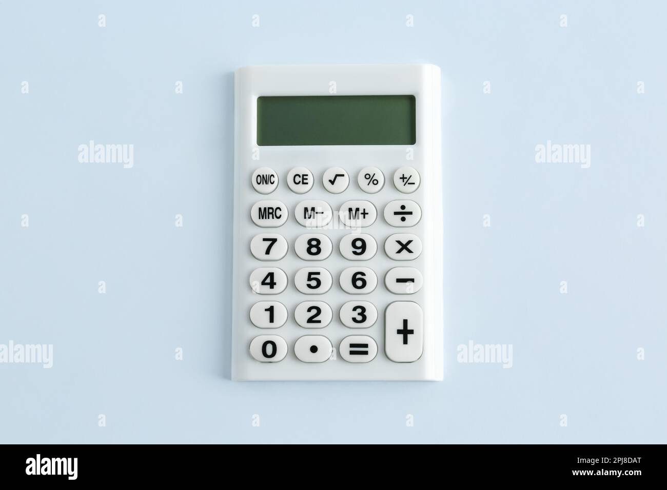 Modern calculator on white background, top view Stock Photo - Alamy