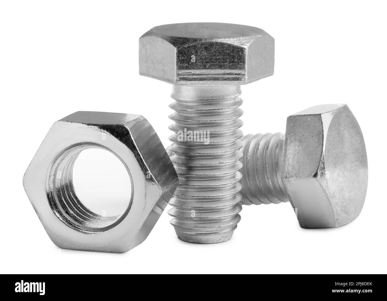 Metal hex bolts with nut on white background Stock Photo - Alamy