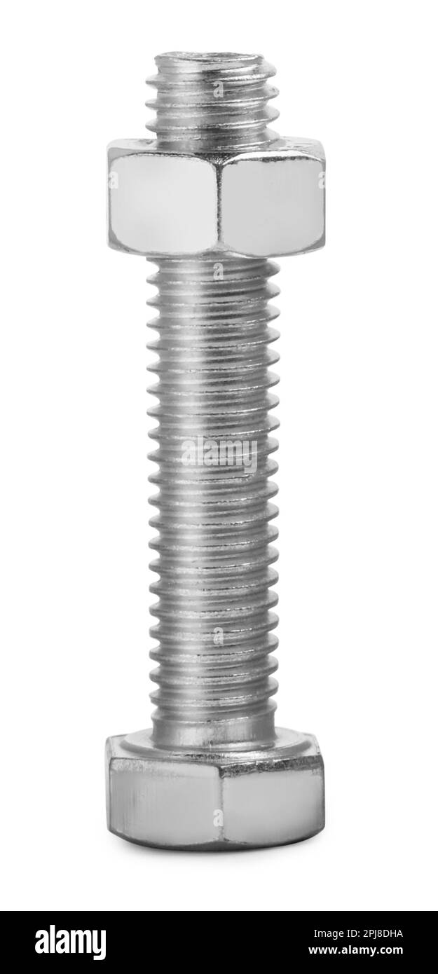 Metal hex bolt with nut isolated on white Stock Photo - Alamy