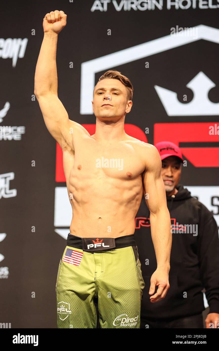 Las Vegas, NV, USA. 31st Mar, 2023. Featherweight Chris Wade on stage ...