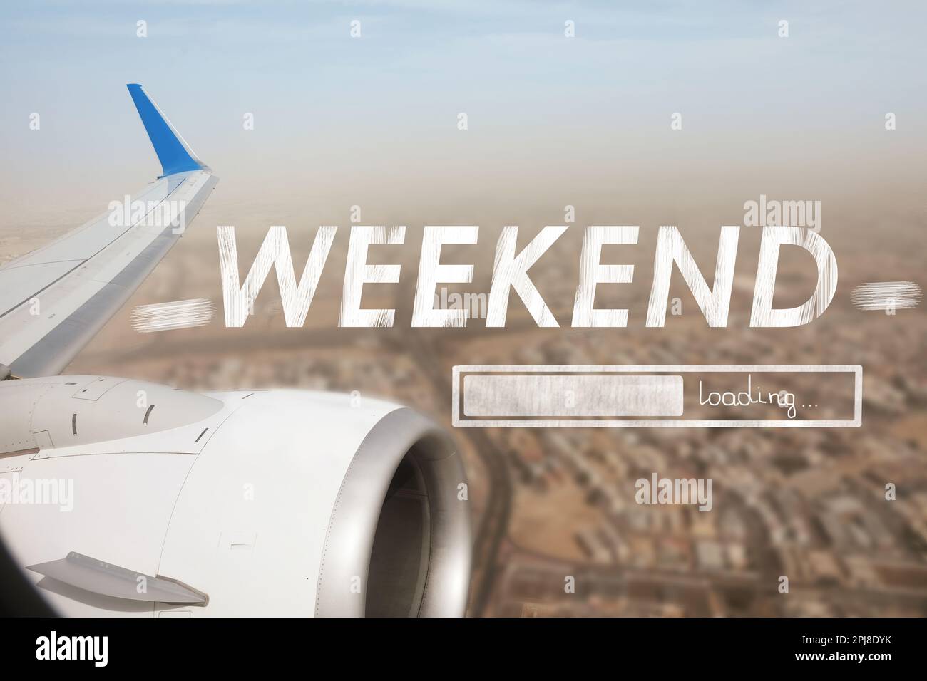 Weekend coming soon. Illustration of progress bar and panoramic view of ...