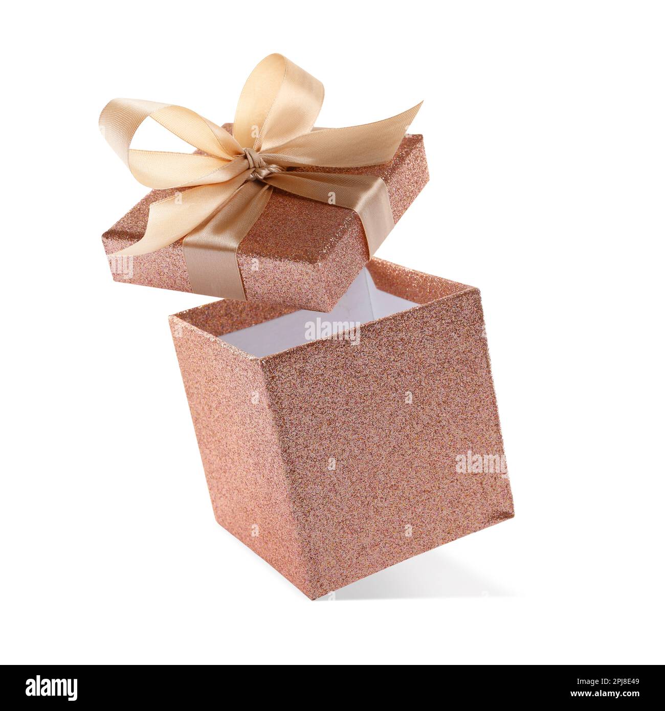 Beautiful rose gold gift box on white background Stock Photo - Alamy