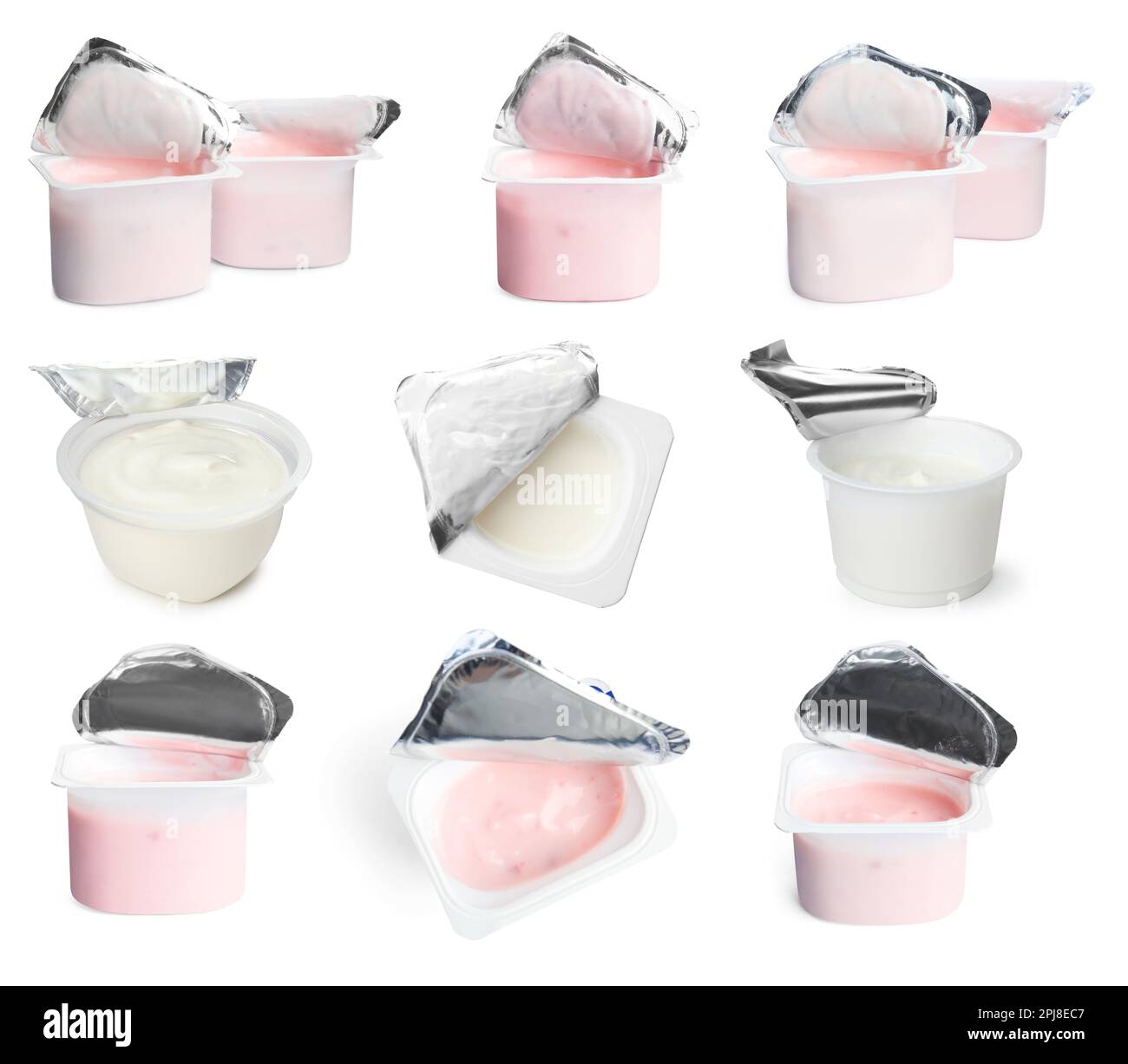 Set with tasty yogurts on white background Stock Photo - Alamy