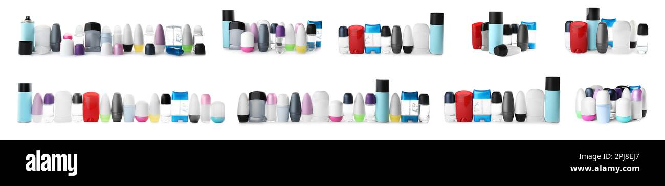 Set of different deodorants on white background. Banner design Stock ...