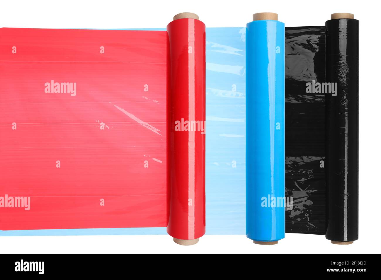 Rolls of colorful plastic stretch wrap on white background Stock Photo ...