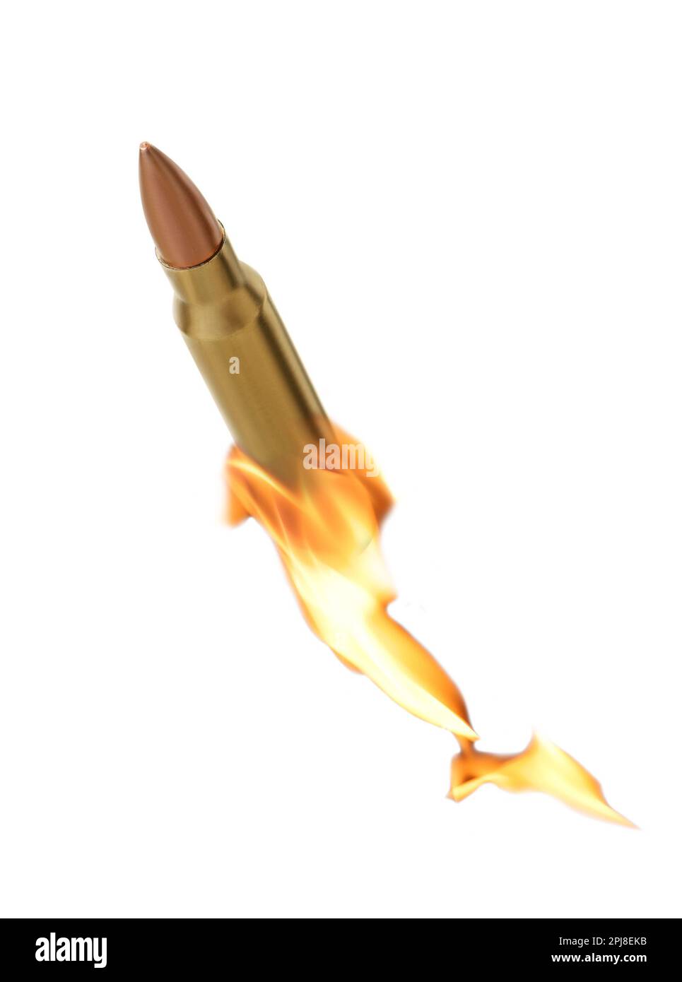 Bullet with flames flying on white background Stock Photo - Alamy