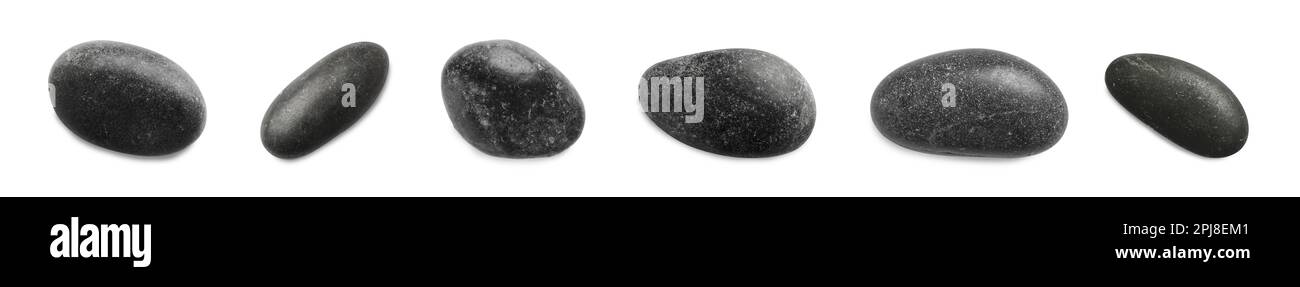 Set with black spa stones on white background. Banner design Stock ...
