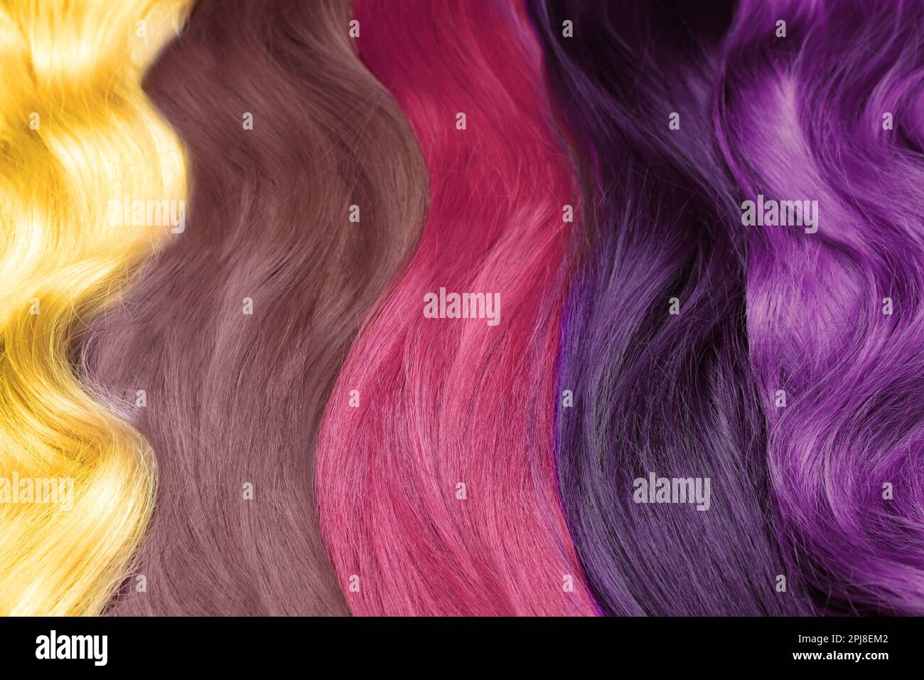 Strands of beautiful multicolored hair as background, closeup Stock ...