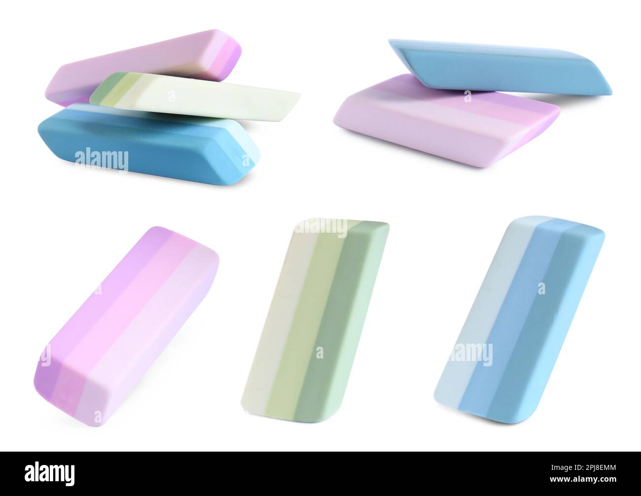 Collage of rubber erasers on white background Stock Photo - Alamy