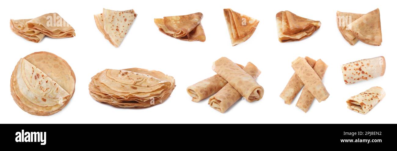 Set of delicious crepes on white background. Banner design Stock Photo ...