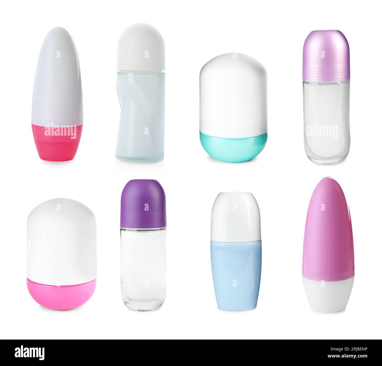 Set of different deodorants on white background Stock Photo - Alamy