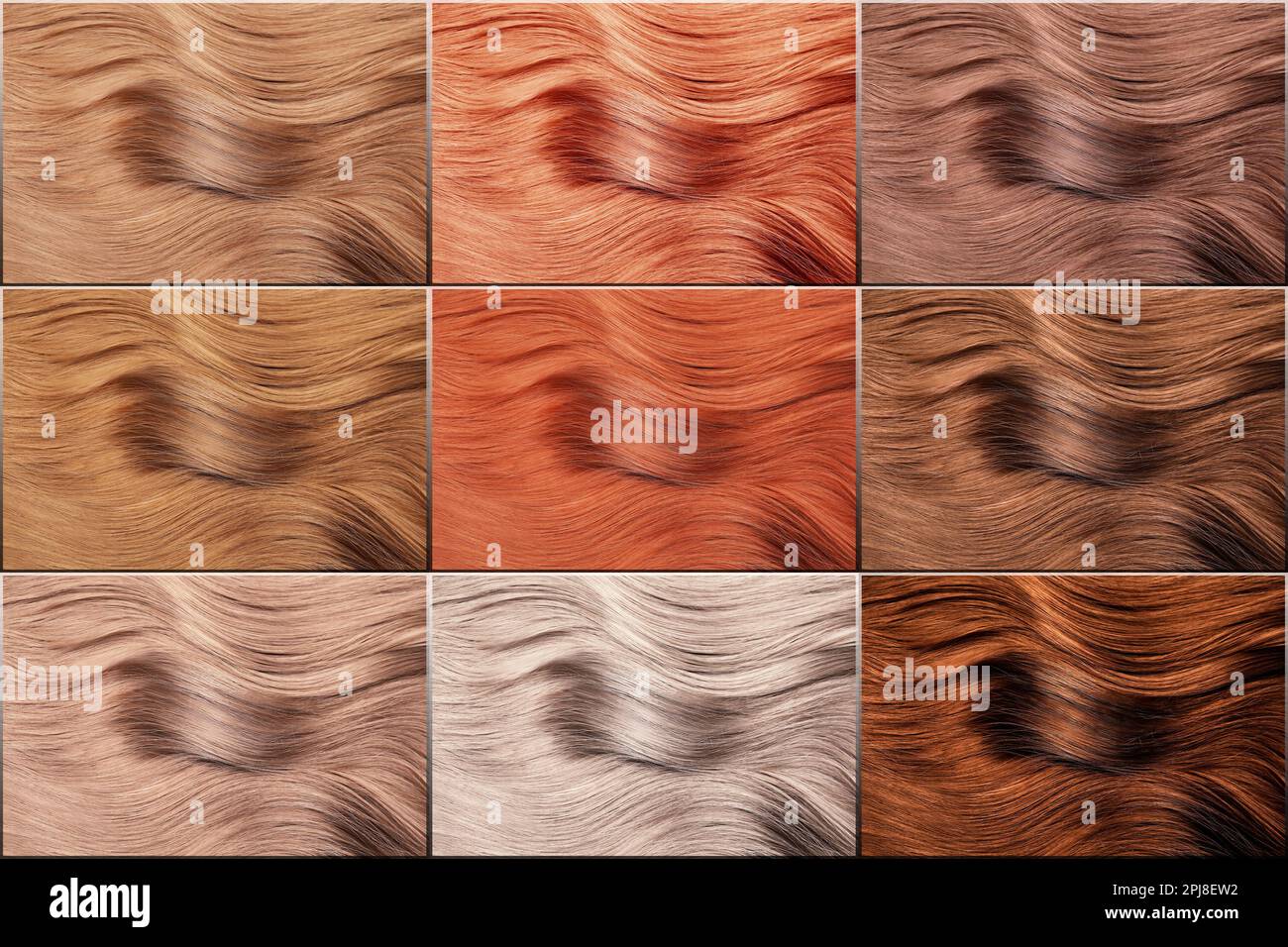 Hair colors palette, top view. Various swatches Stock Photo - Alamy
