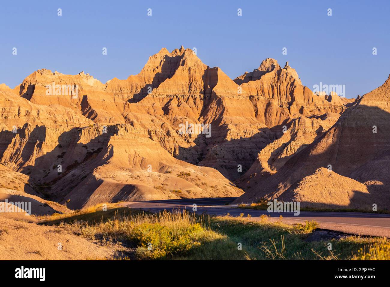 Jagged mountains at Ancient Hunters Overlook of Badlands National Park ...