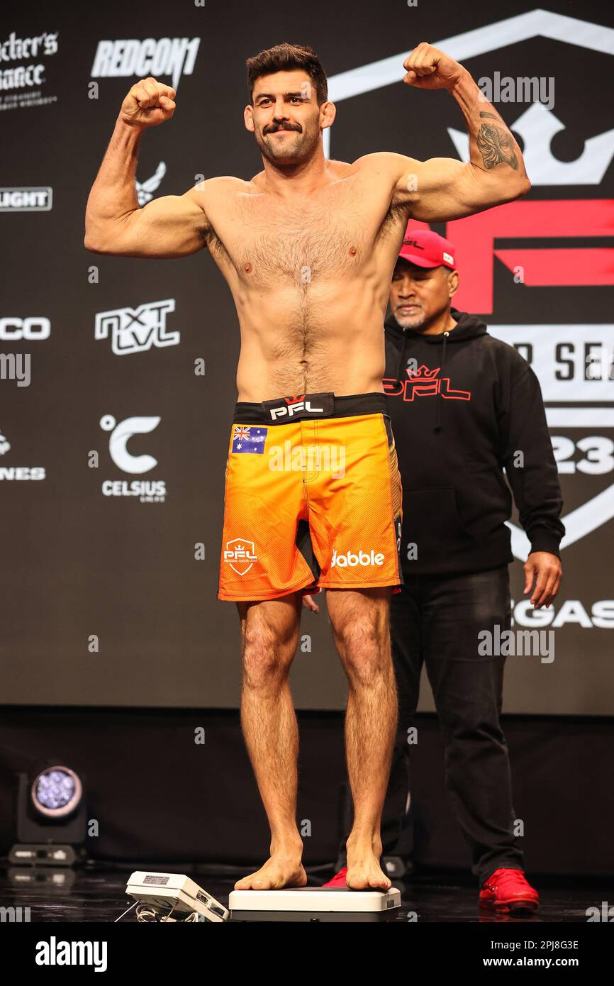 Las Vegas, NV, USA. 31st Mar, 2023. Light Heavyweight Robert Wilkinson on stage during the ...