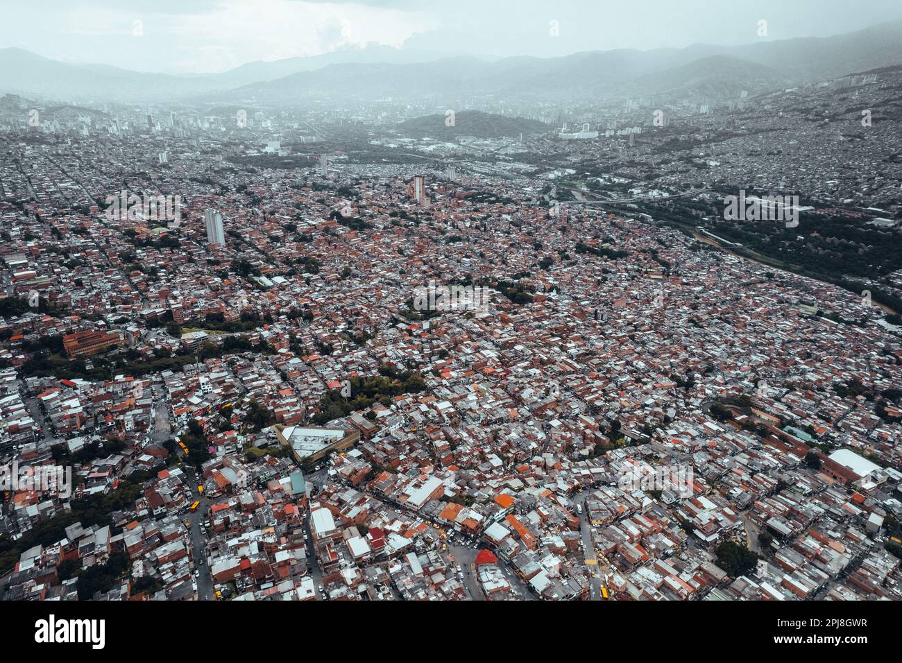 Aerial Drone photo of comuna neighbourhood in Medellin, Colombia Stock ...