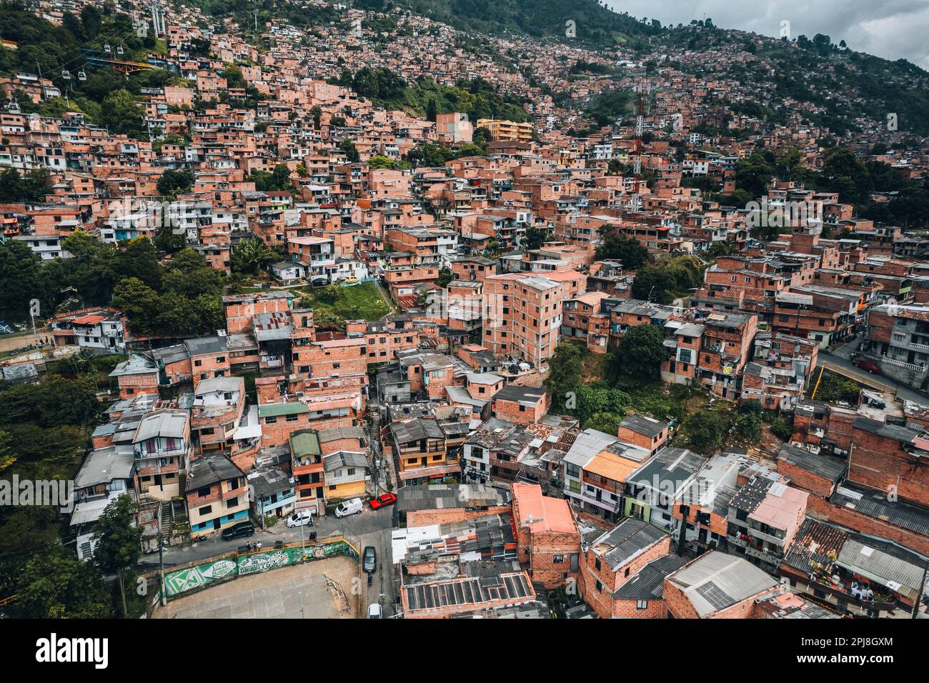 Aerial Drone photo of comuna neighbourhood in Medellin, Colombia Stock ...