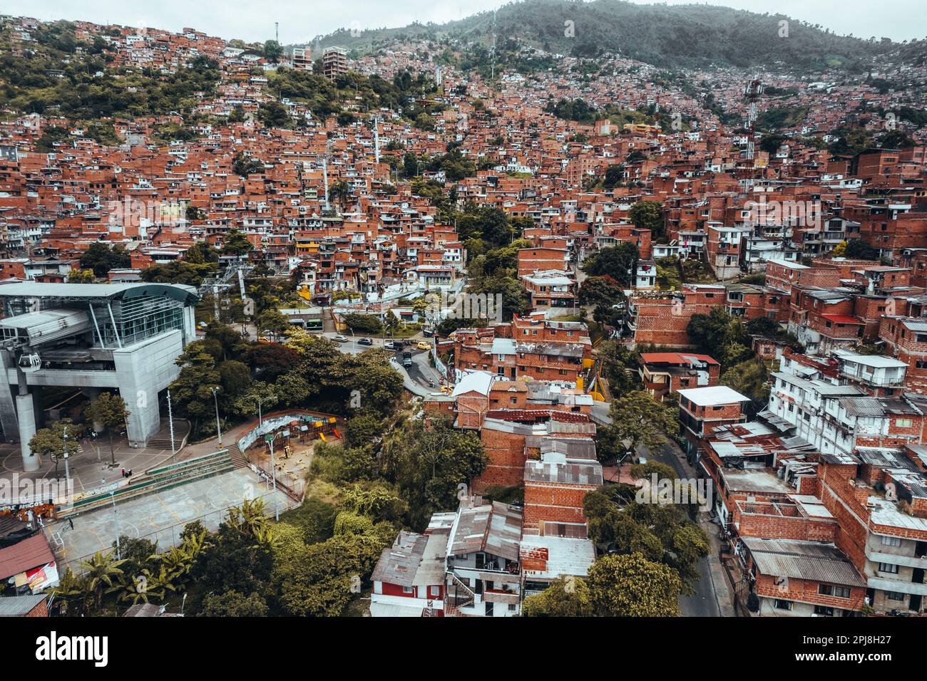 Aerial Drone photo of comuna neighbourhood in Medellin, Colombia Stock ...