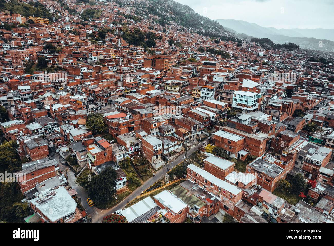 Aerial Drone photo of comuna neighbourhood in Medellin, Colombia Stock ...