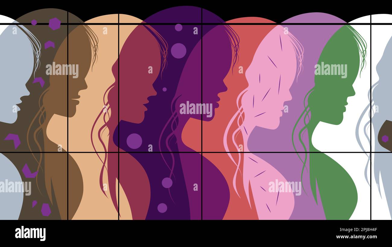 Horizontal seamless background with profiles of female heads Stock ...