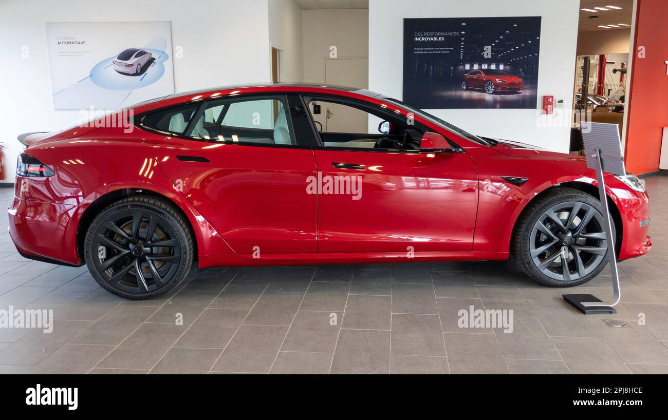 Bordeaux , Aquitaine France - 03 31 2023 : tesla Model s car side view ...