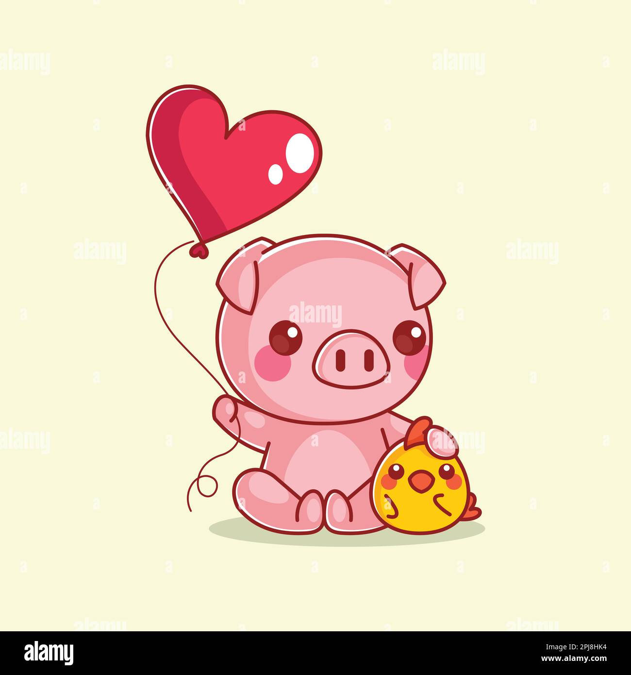 Cute cartoon pig and chick holding a balloon Stock Vector Image & Art ...