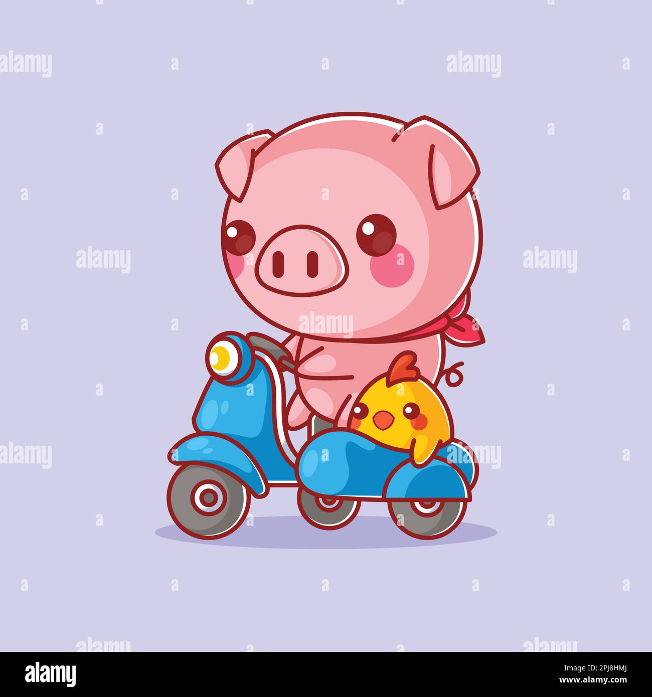 Cute cartoon pig and chick riding a scooter Stock Vector Image & Art ...