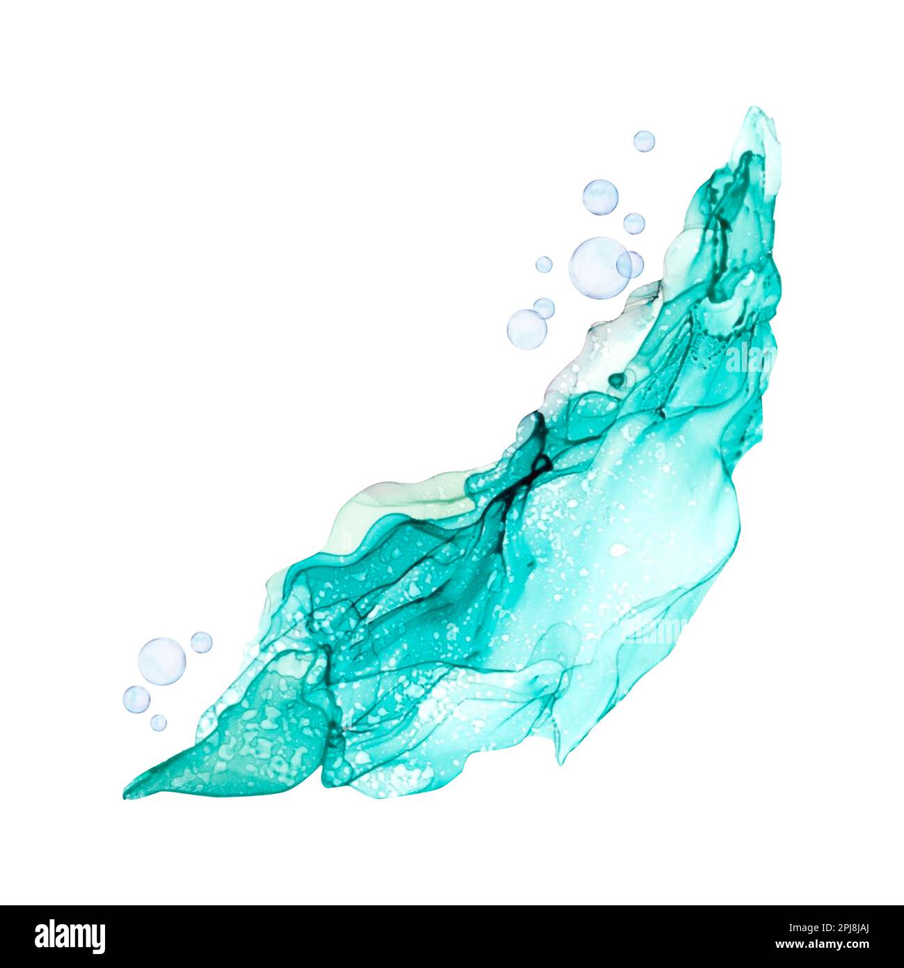 Watercolor drawing of royal angel fish and blue wave on white ...