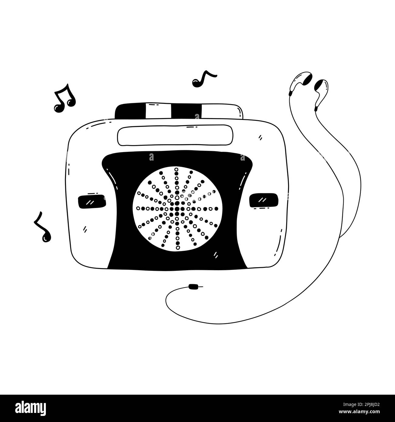 Cassette audio player from the 90s with headphones. Retro small ...