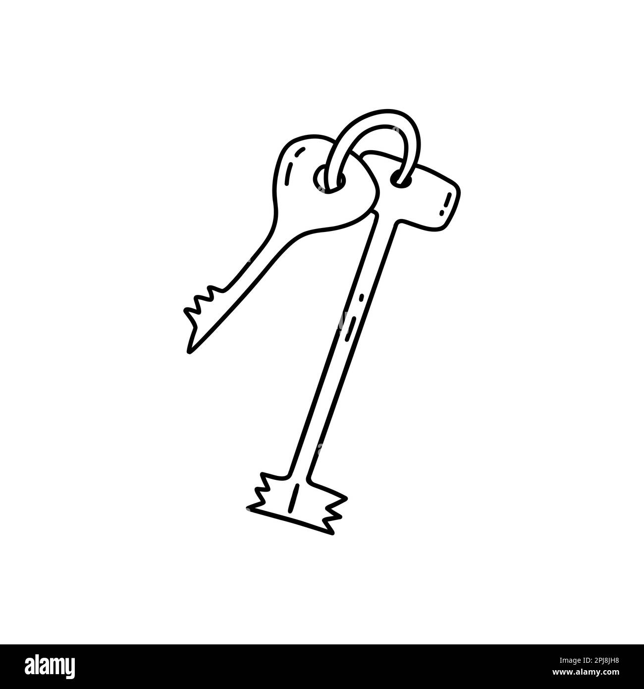 Bunch of keys. Black and white vector isolated illustration hand drawn ...