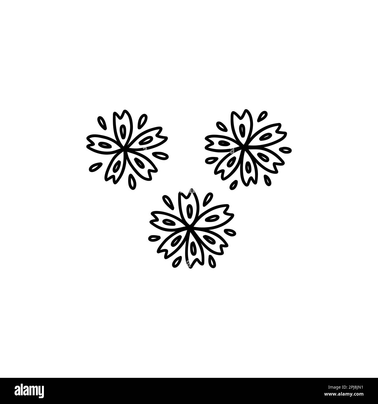 Three abstract cornflower flowers. Black and white vector isolated ...