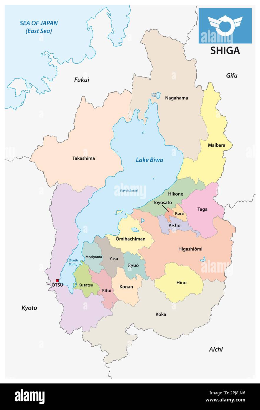 administrative vector map of Shiga Prefecture, Kinki, Japan Stock Photo ...