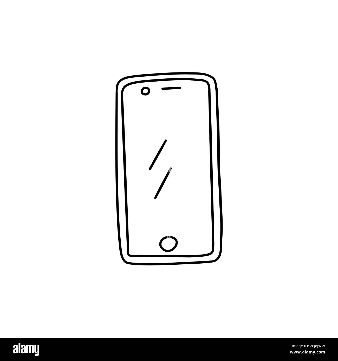 Mobile phone, stylish smartphone on white background. Gadget. Black and ...