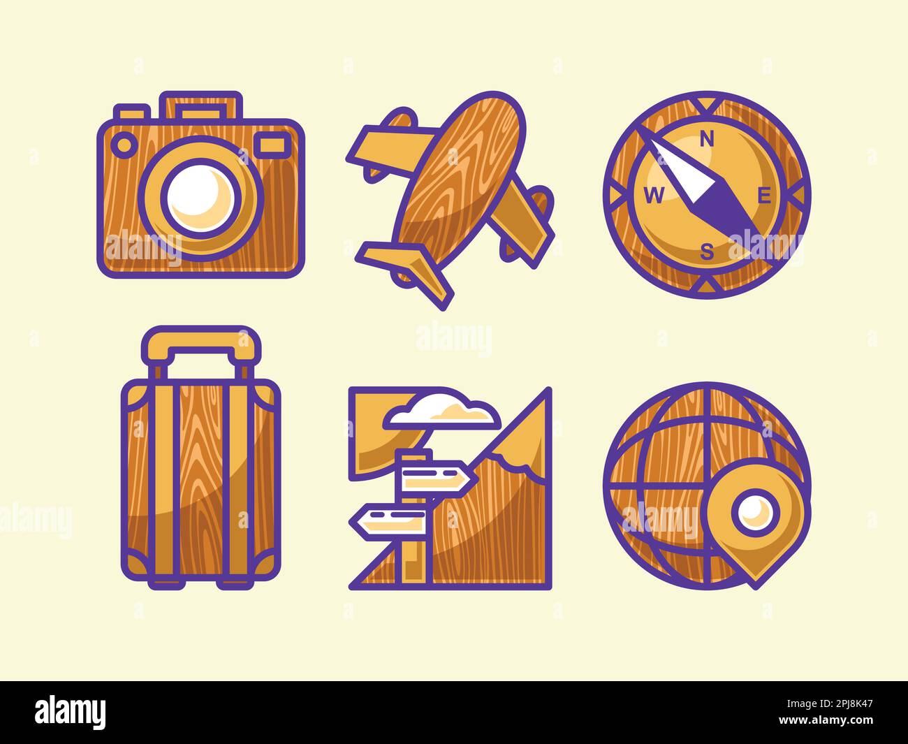 Travel element collection with wood design Stock Vector Image & Art - Alamy