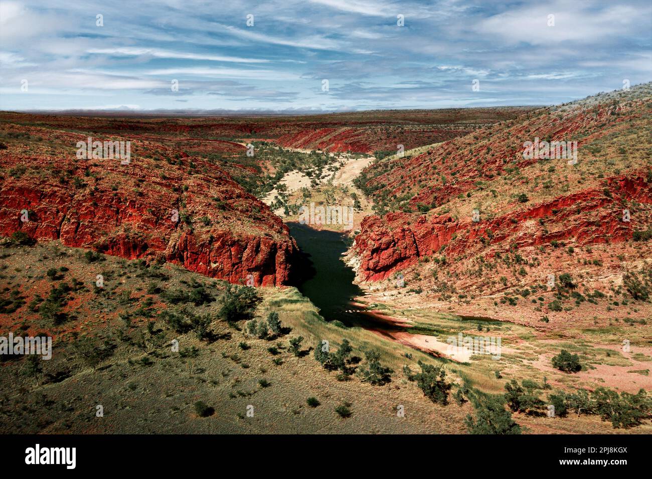 Aerial shot of Finke River on its way through Glen Helen Gorge Stock ...