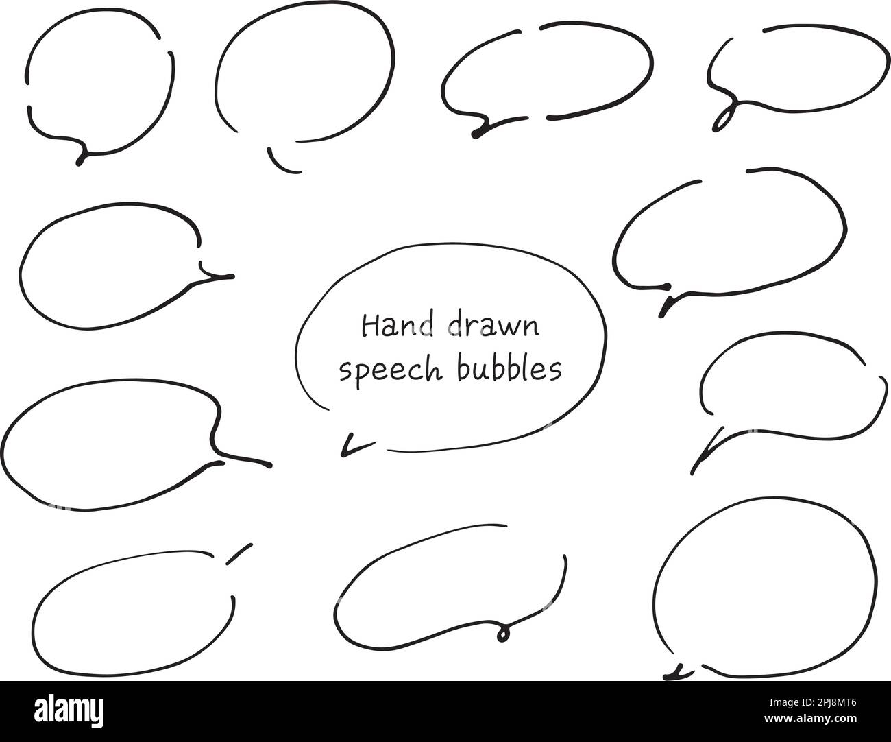 Oval line drawing speech balloons with gaps. Hand-drawn loose ...