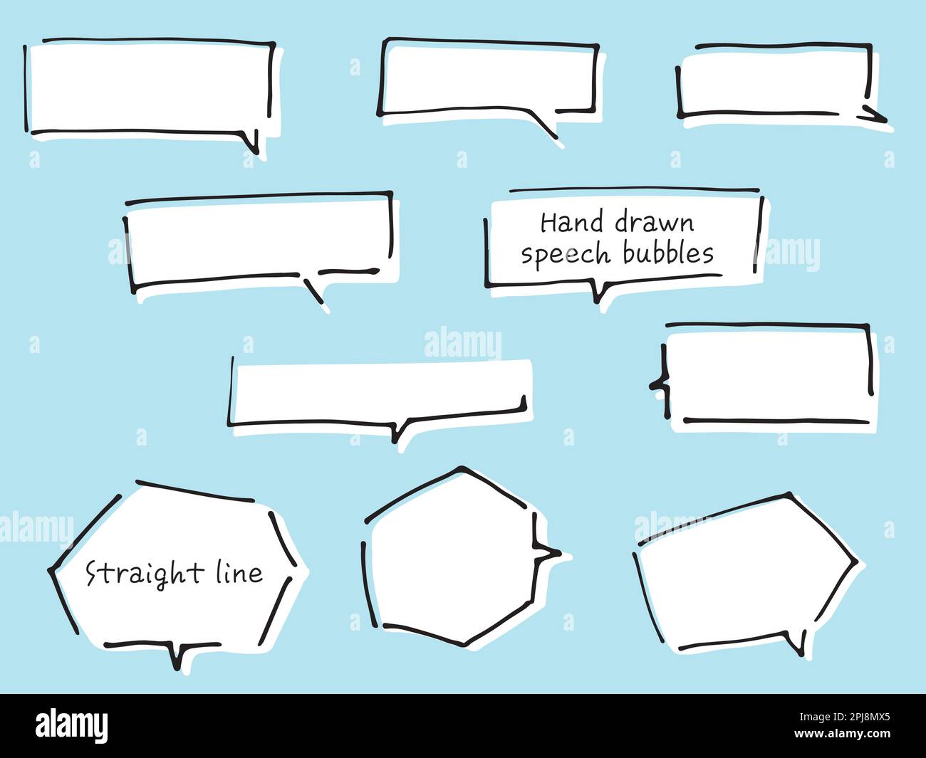 Rectangular line drawing speech balloons with white painted background ...