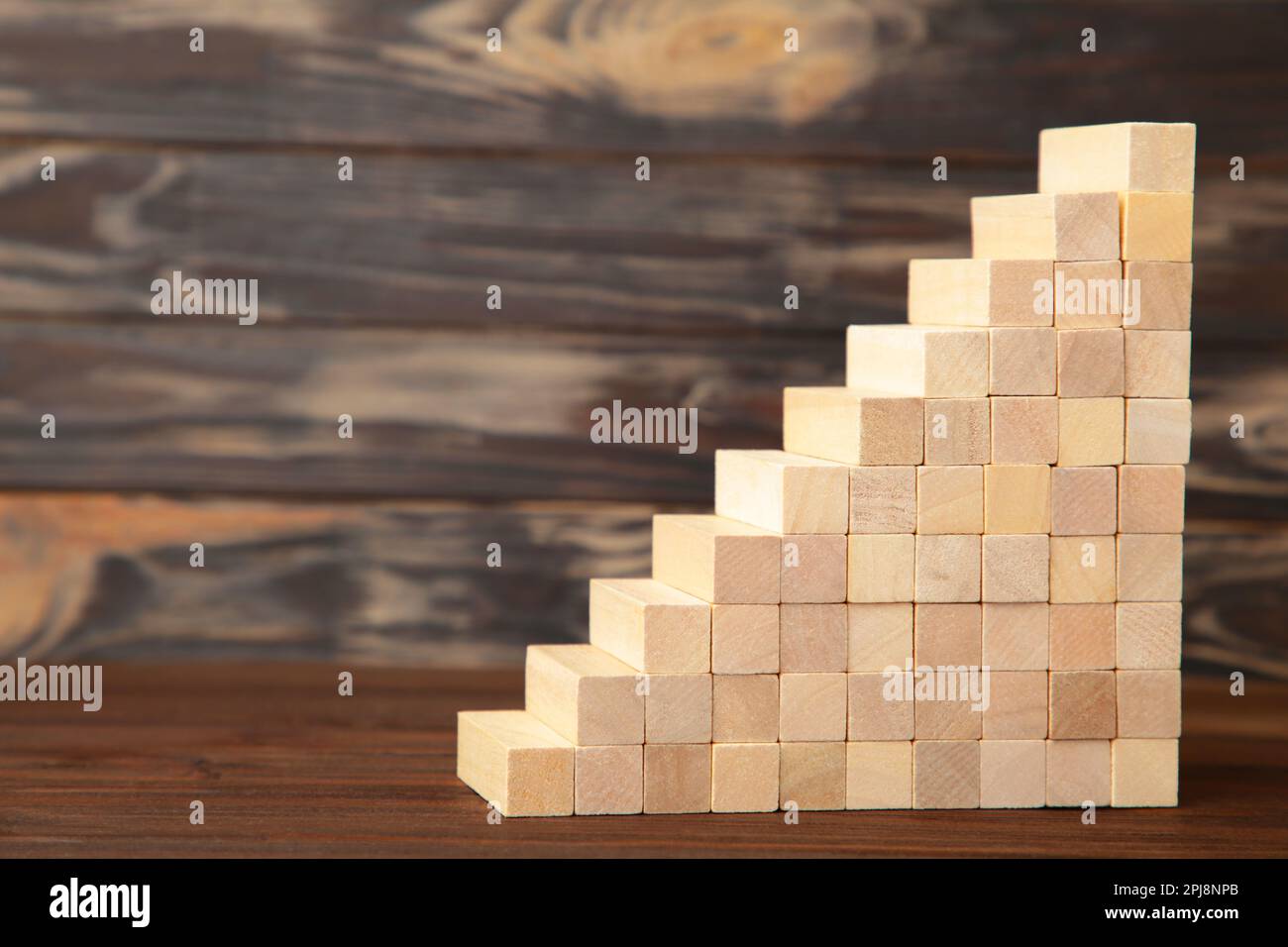 Wood block stacking as step stair with. Business concept for growth ...