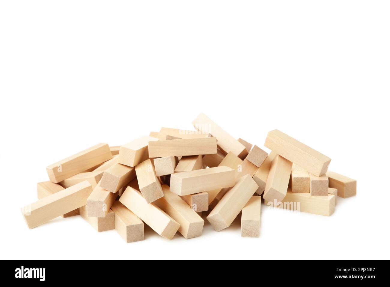 Wooden blocks disrupted isolated on white background. Top view Stock ...