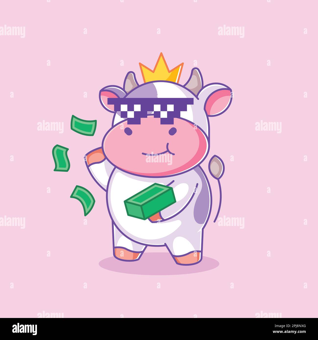Cute king cow wearing glasses cartoon Stock Vector Image & Art - Alamy