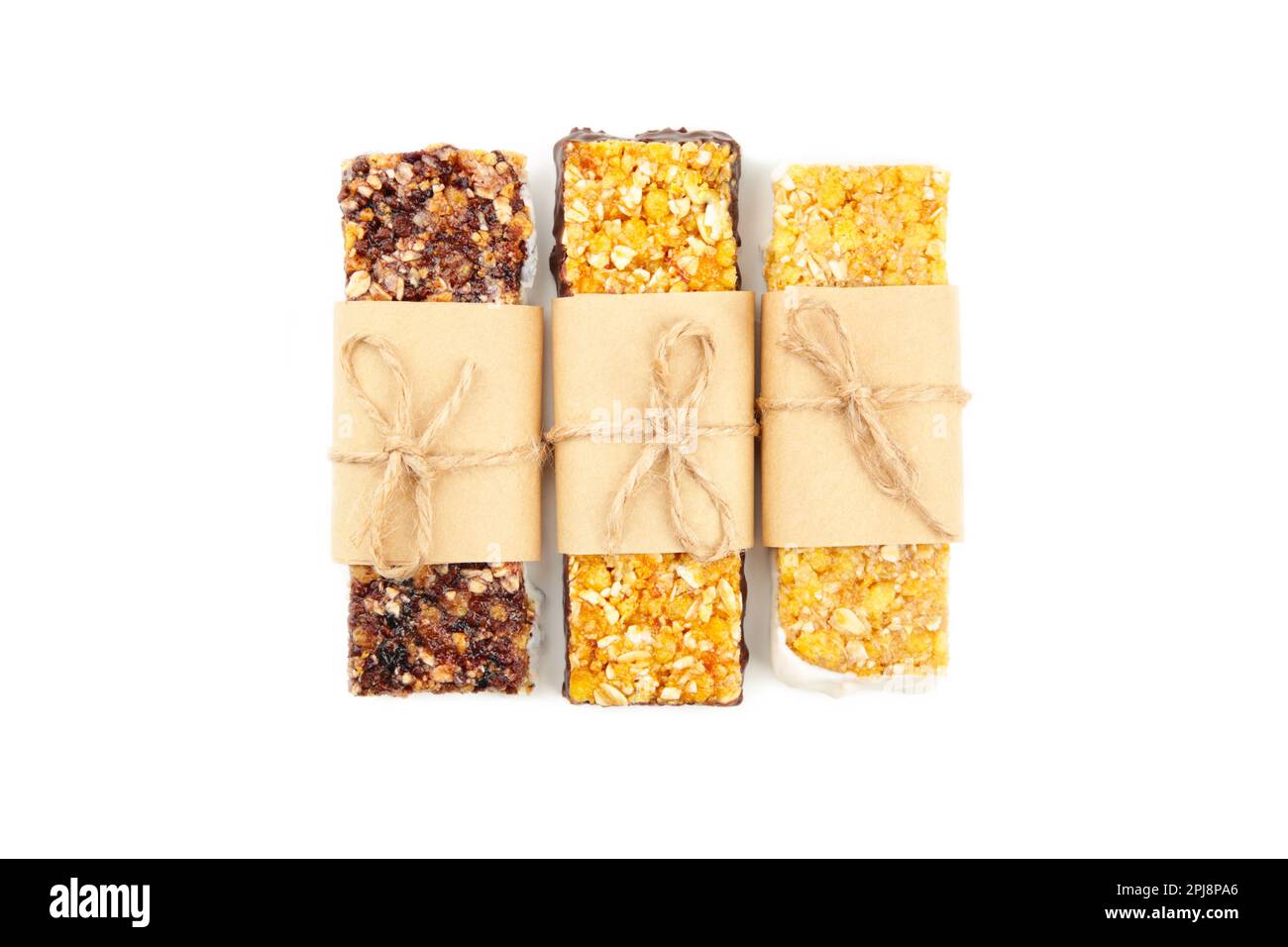 Energy bars - snack for healthy still life isolated on white background ...